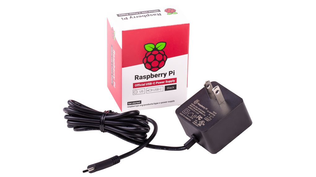 RPI4 PSU US BLACK | Raspberry Pi - Charger, 5V, 3A, USB Type-C, US Plug, Black | Distrelec Norway